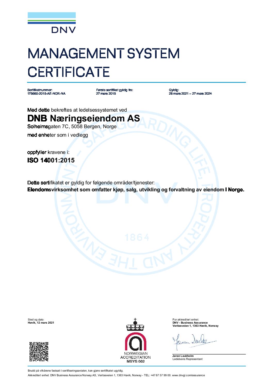 Management System Certificate dnb
